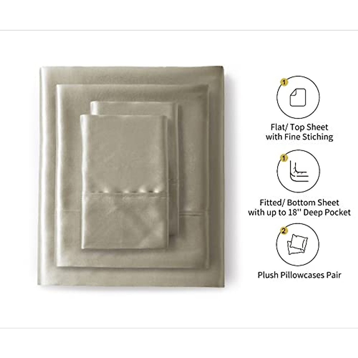 Lanest Housing Silk Satin Sheets, 4-Piece Queen Size Satin Bed Sheet Set with Deep Pockets, Cooling Soft and Hypoallergenic Satin Sheets Queen - Taupe