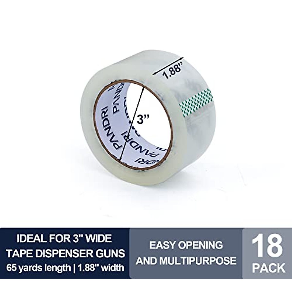 PANDRI Clear Packing Tape, 18 Rolls Heavy Duty Packaging Tape for Shipping Packaging Moving Sealing, 1.88 inches Wide, 65 Yards Per Roll, Total 1170 Yards