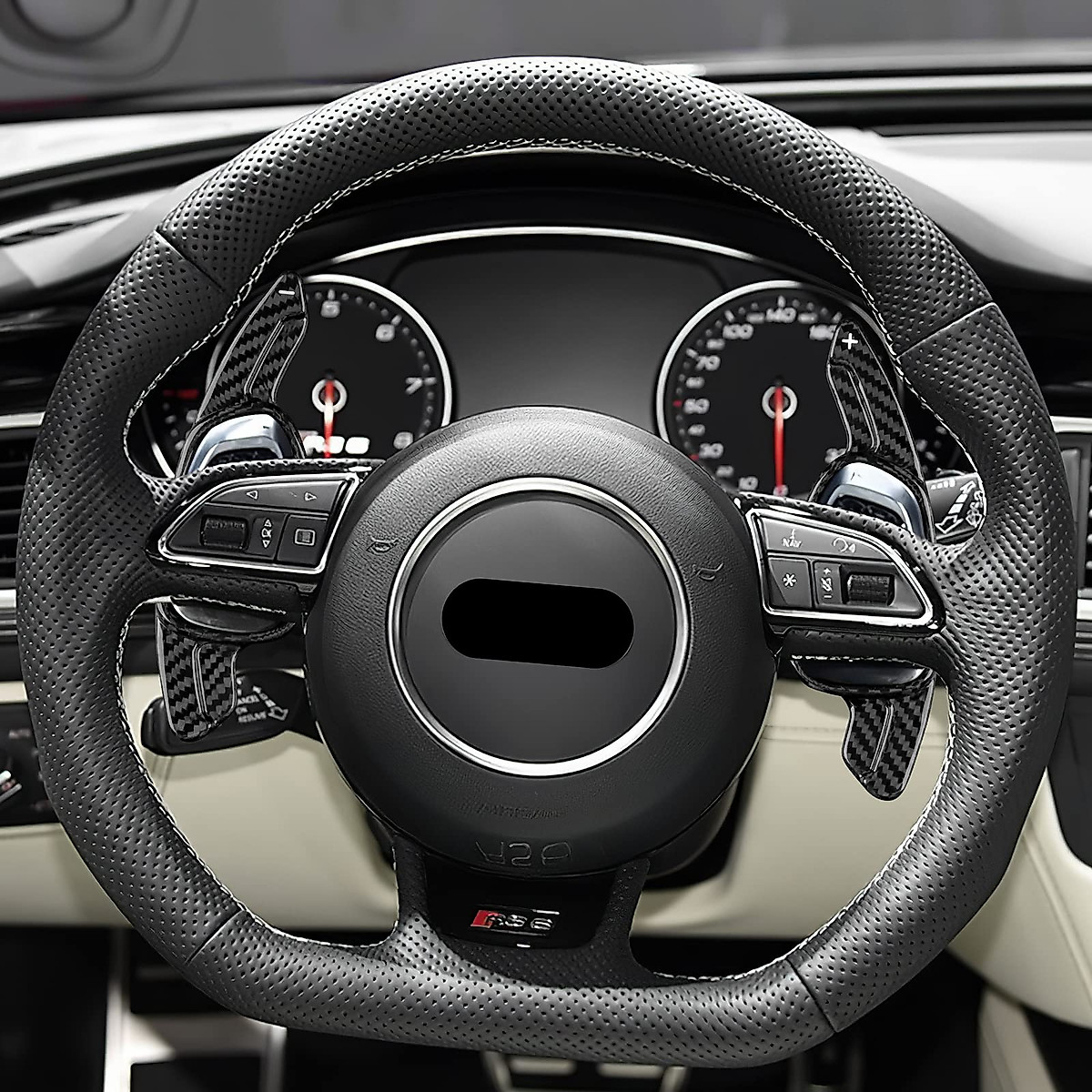 AIRSPEED Car Steering Wheel Paddles Carbon Fiber Steering Wheel Shift Paddle Extended Shifter Trim Cover Accessories for Audi A5 S3 S5 S6 SQ5 RS3 RS4 RS5 RS6 RS7, Black