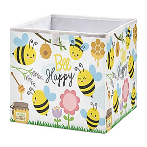 ALAZA Collapsible Storage Cubes Organizer,Cute Bees and Honey Storage Containers Closet Shelf Organizer with Handles for Home Office