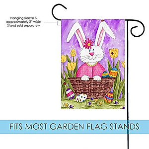 Toland Home Garden 1112307 Long Eared Bunny Easter Flag 12x18 Inch Double Sided Easter Garden Flag for Outdoor House Eggs Flag Yard Decoration