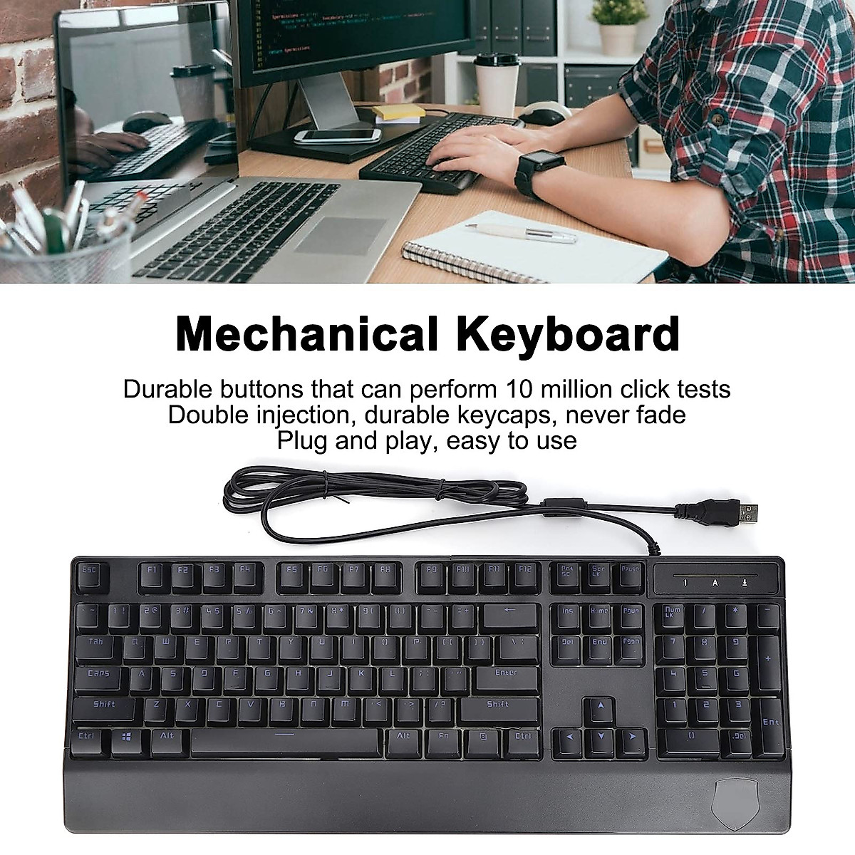 Goshyda Wired Gaming Keyboard,PC 104 Keys Mechanical Keyboard Durable USB Gaming Keyboard with Colorful Backlight,for Computer Notebook