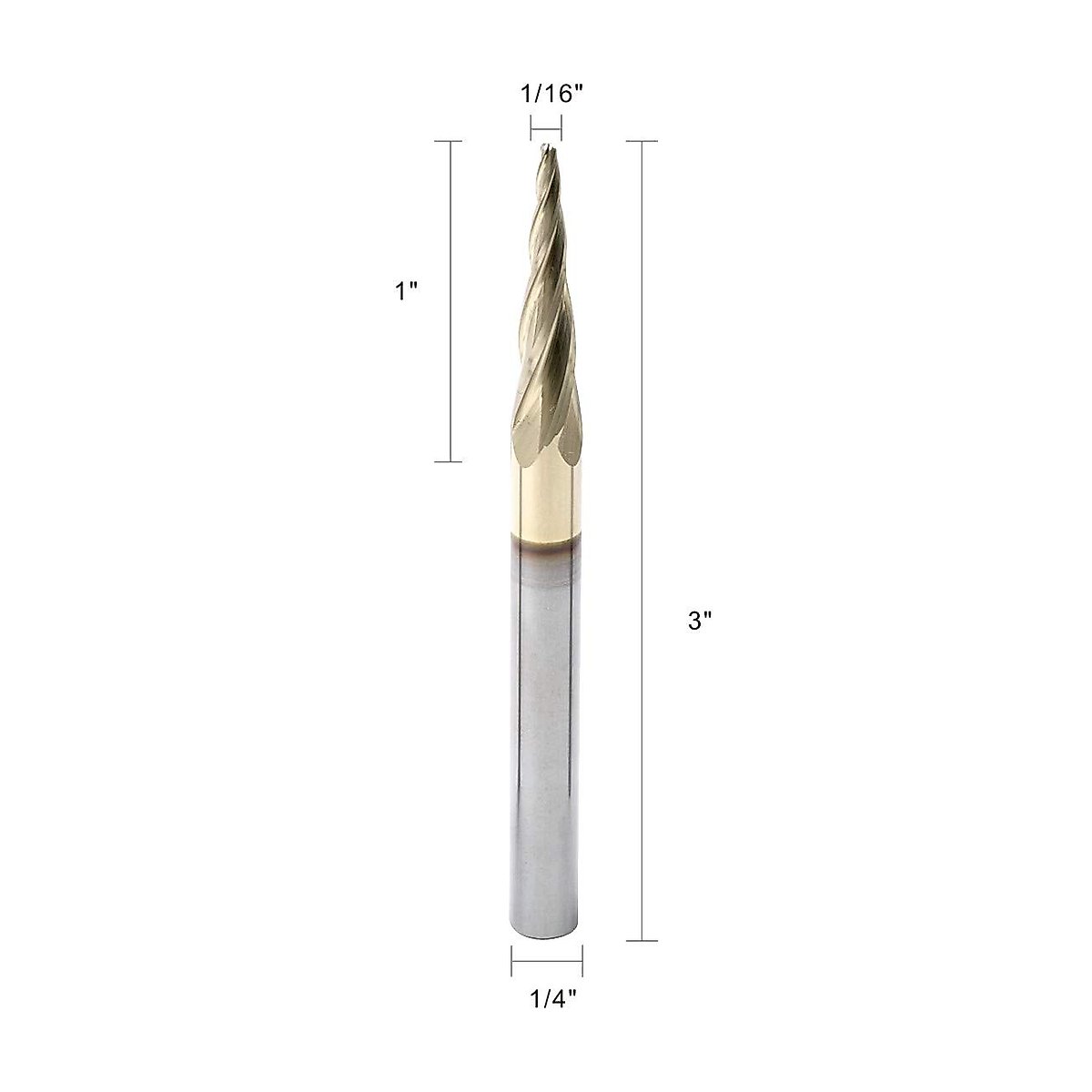 PANHAM 1/16 Inch Ball Nose Upcut CNC Spiral Router Bit 5.4 Degree Tapered Angle for 2D and 3D Wood Carving Solid Carbide ZRN Coating 4 Flutes,1/16"X 1" X 1/4"X 3"