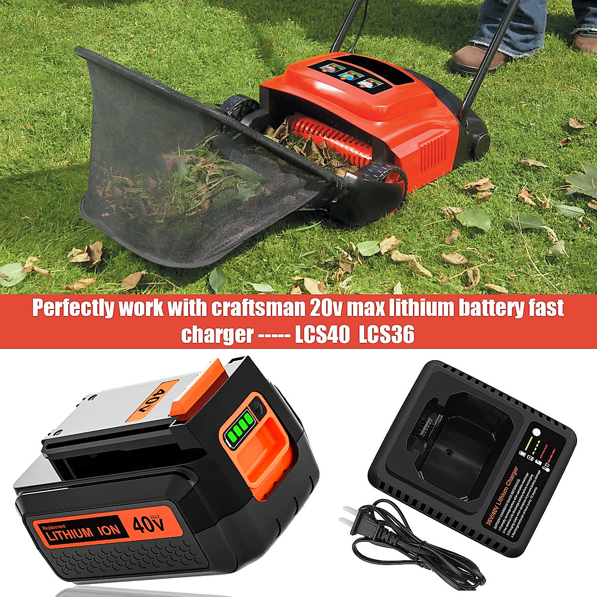 40V 3.0Ah Replacement Battery for Black and Decker 40V Battery LBX2040 LBXR36 LBXR2036 LST540 LCS1240 LBX1540 LST136W Compatible with Black Decker 40V String Trimmer Mower Tools(Orange)