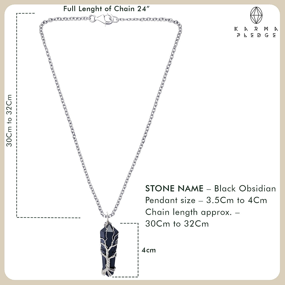 Handcrafted Crystal Pendant & Necklace; Spiritual Healing Crystal Necklace Pendant; Crystal Jewellery Protection Necklace (Rose Quartz, Amethyst, Green Aventurine, & Black Obsidian Double Point