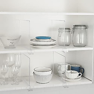 J1ST Pack of 4 Shelf Dividers for Closet Organization Acrylic Clear Closet Shelf Divider for Wooden Shelving Suitable for Wooden or Vertical Shelves or Bedroom, Kitchen and Office