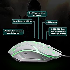 CHONCHOW Keyboard and Mouse Combo Gaming Wired Gamer Set Ambient Backlight LED RGB Key Board & Mice 19 Non-Conflict 3600Dpi Compatible with PS4/PS5 Xbox One Pc iMac MacBook Laptop