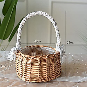 DDXY Wicker Rattan Flower Basket, Willow Handwoven Basket with Handle and Plastic Insert, Easter Eggs Candy Basket Wedding Flower Girl Baskets for Home Garden Decor Large