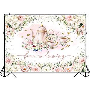 Avezano Love is Brewing Backdrop Wedding Bridal Shower Party Decorations Valentine's Tea Party Theme Photo Background Cake Table Banner (8x6ft)