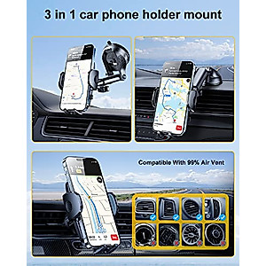 Rorhxia 2023 Upgraded Car Phone Holder Mount [Groundbreaking Protection & Rotatable Base] 3 in 1 Dashboard Vent Windshield Cell Phone Holder Car Fit for iPhone 14 13 12 Pro Max Samsung S23 All Phones