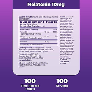 Natrol Advanced Sleep Melatonin 10mg, Dietary Supplement for Restful Sleep, Time Release Melatonin Tablets, 100 Time-Release Tablets, 100 Day Supply