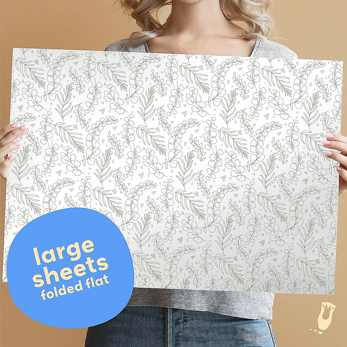 Wedding Gift Wrap - 6 Luxury Sheets of Weddings Wrapping Paper in Aisle Go With Green Design - Green & White Floral Hearts Design