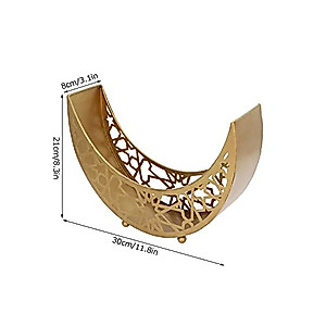 Ramadan Food Tray, Ramadan Tray Moon Shape Large Capacity 11.8x8.3x3.1in Decorative Iron Serving Tray for Islam Muslim Eid Holiday