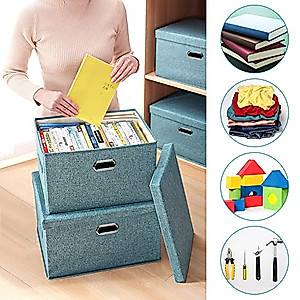 HUATK Small Storage Boxes with Lids for Organizing 4Pack Storage Baskets for Shelves, Closet organization Bins for Office, Bedroom, Closet, Toys