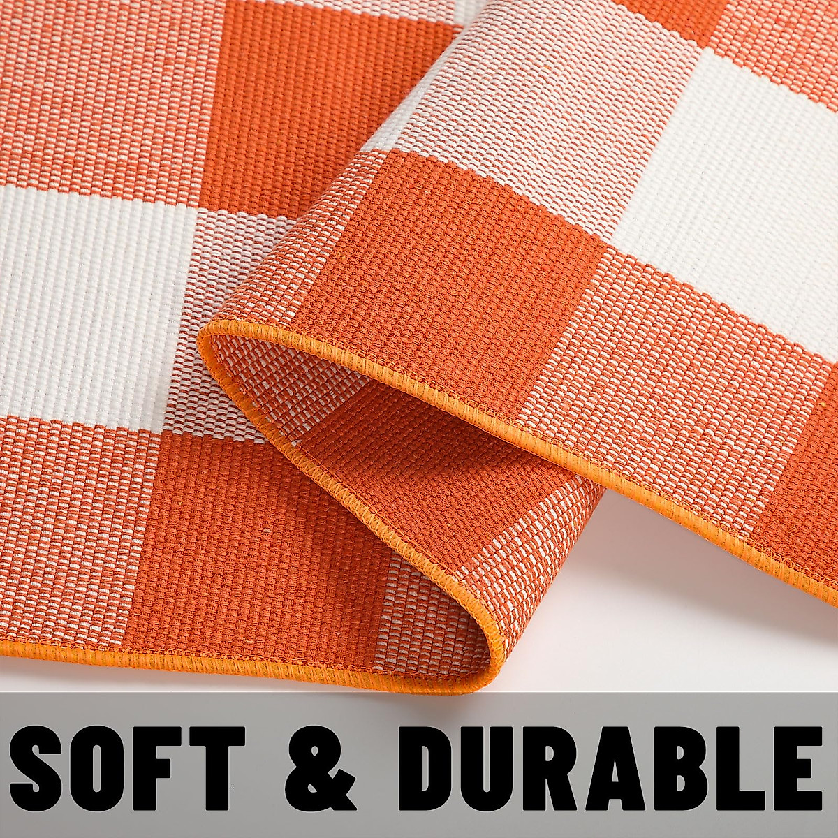 WAYYE Buffalo Plaid Outdoor Rug Checkered Area Rug Washable Doormats Indoor Outdoor Rugs for Layered Front Door Mats, Porch, Entryway, Kitchen, Farmhouse (Orange and White Plaid, 2'3'' x 3'7'')