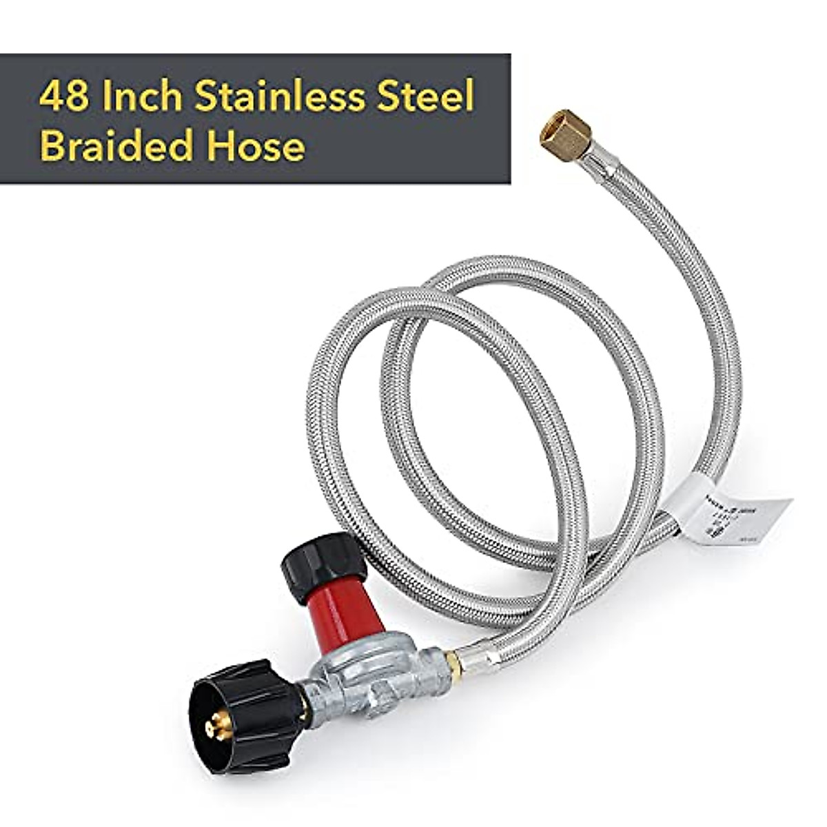 Stanbroil 0-30PSI High Pressure Adjustable Propane Regulator Type 1 Connection with 3/8 Female Flare Swivel Fitting and 48-Inch Stainless Steel Braided Hose Assembly Kit