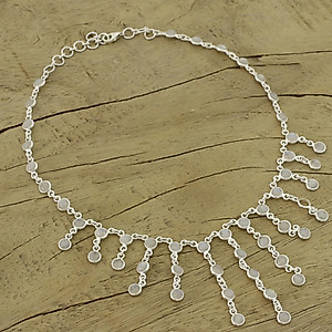 NOVICA Artisan Handmade Moonstone Waterfall Necklace Artisan Jewelry Sterling Silver Choker White India Birthstone [16.5 in L x 2.4 in W] ' Radiance'