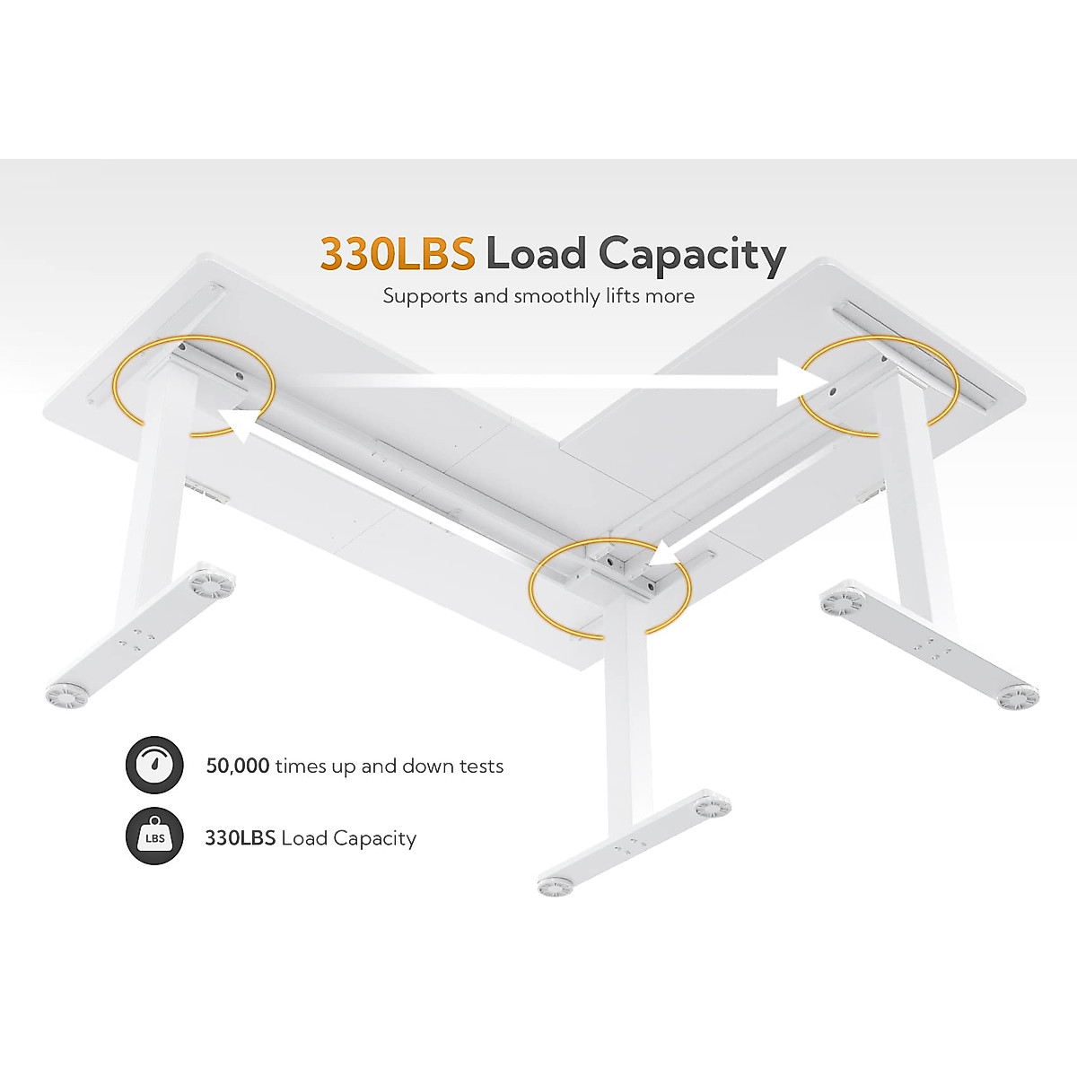 Claiks Triple Motor L Shaped Standing Desk, 63 x 55 inch Corner Stand Up Desk, Adjustable Height Desk with Splice Board, White Frame/White Top