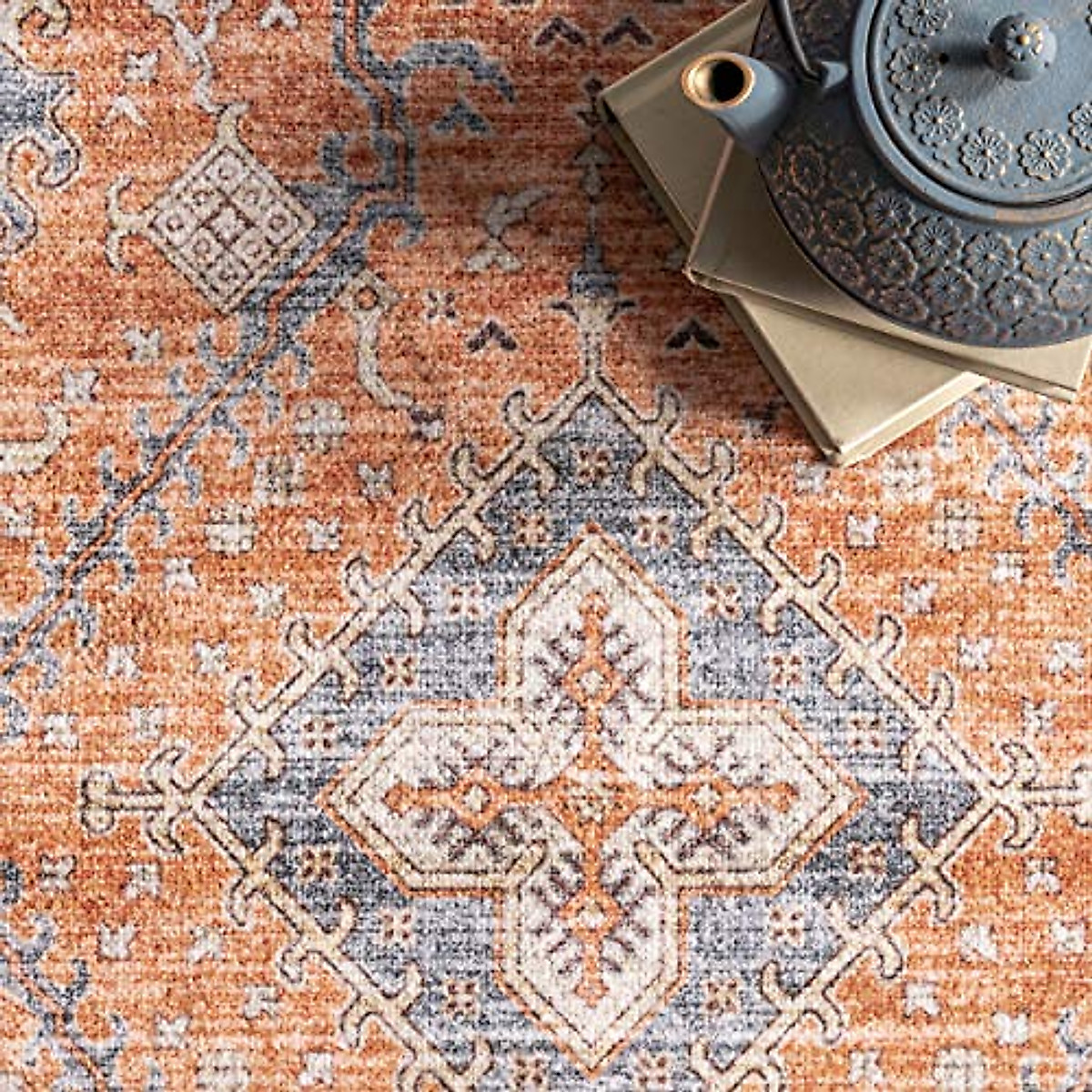 nuLOOM Sky Machine Washable Global Inspired Runner Rug, 2' 6" x 8', Rust