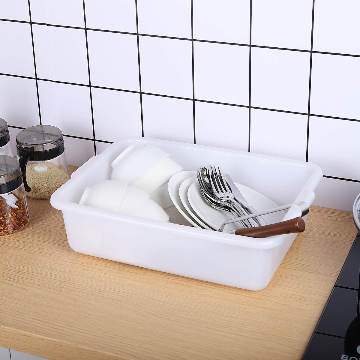 YuanKanJu 4-Pack Plastic Commercial Bus Tubs Box/Tote Box, White 8 Liter Plastic Storage Bin with Handles Wash Basin Tub/Dish (8.5 QT)