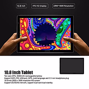 Garsentx Tablet PC, 64GB ROM, 10.8 Inch 4G, Ten Core Processor, HD IPS Screen, Tablet with Charger,Android Tablet PC for Study Play Work 100‑240V(US)