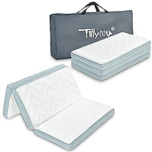 TILLYOU Portable Crib Mattresses, Memory Foam Pack N Play Mattress Pad, Mini Crib Mattress Nap Mat, Portable Trifold Playard Mattress, 38x26x2.25 inches