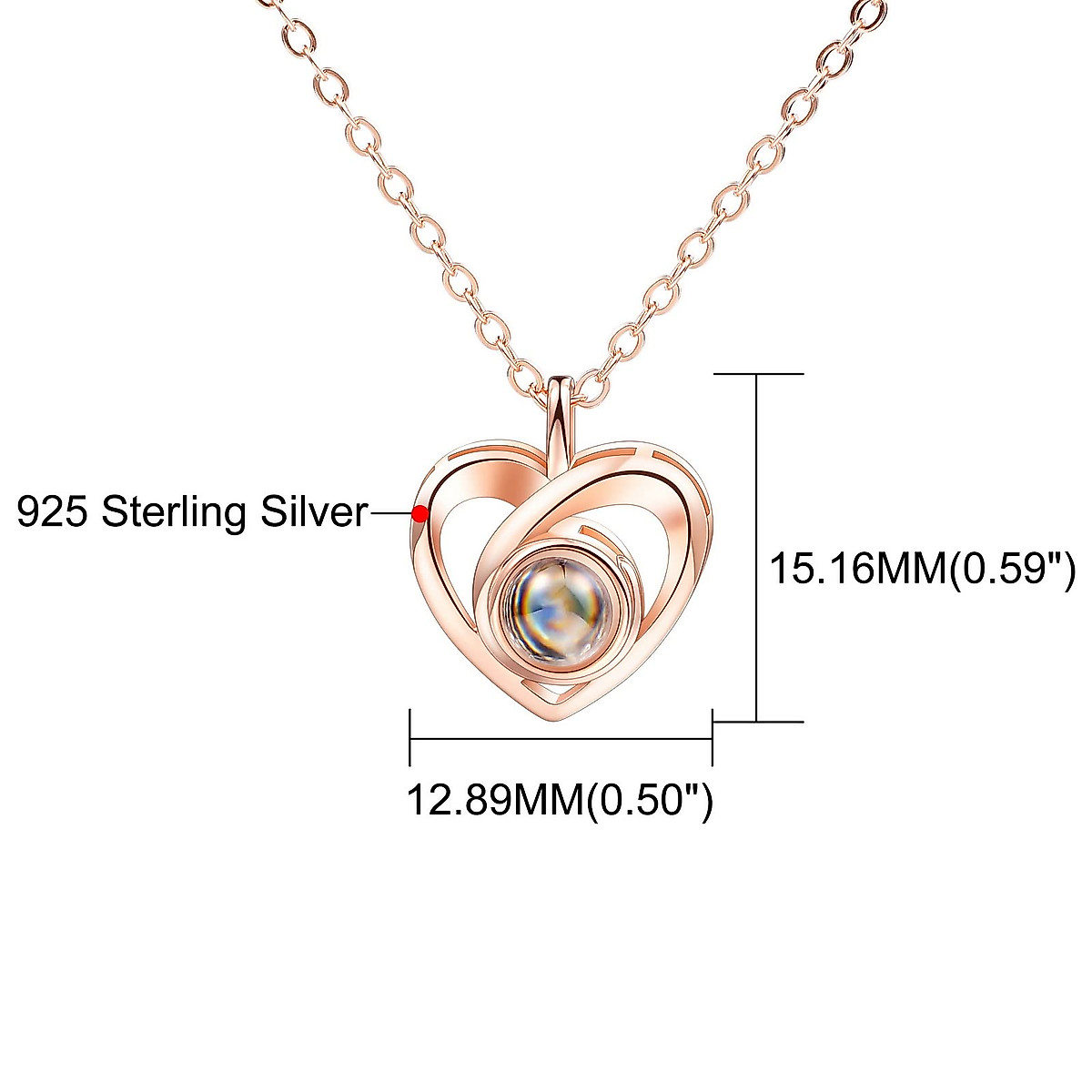 INBLUE Personalized Projection Picture Pendant 925 Sterling Silver Necklace Heart-Shaped Pendant Birthday Anniversary Jewelry Gifts for Her/Women/Mom/Girlfriend (Colored Picture)