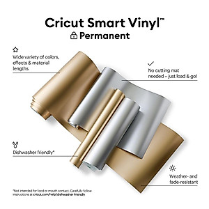 Cricut Smart Permanent Matte Metallic Vinyl (13in x 3ft, Silver) for Outdoor Crafts, For Cricut Explore 3 & Maker 3, Create DIY Projects, Decals, Stickers & More, All-Weather & Fade-Proof