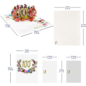 CNLITIHEKA 100th Birthday Card Pop Up 100th Birthday Cards Happy 100th Birthday Card 3D Flower Birthday Greeting Cards for Men Women Husband Wife Mom Dad Grandma Grandpa Friends.