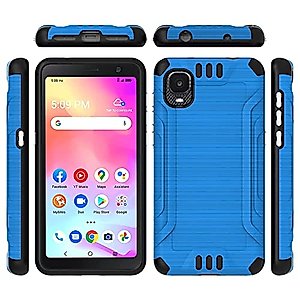 TJS Compatible with Alcatel TCL A3 A509DL Case/TCL A30 Case, with Tempered Glass Screen Protector, Magnetic Support Hybrid Shockproof Metallic Brush Finish Protector Phone Case Cover (Blue)