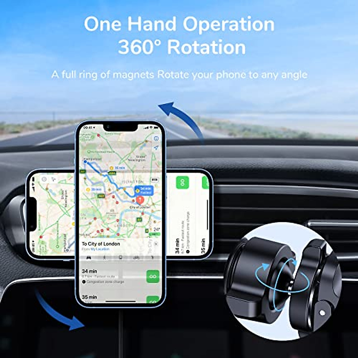 Syncwire Magnetic Wireless Car Charger, Fast Charging, Compatible with MagSafe Car Charger, 360° Adjustable Air Vent Mount for iPhone 13/13 Pro/13 Pro Max/12/12 Pro/12 mini/12 Pro Max, Black