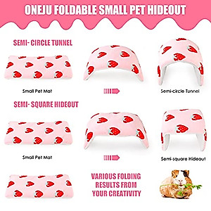 ONEJU Foldable Guinea Pig Hideout, Guinea Pig Tunnel, Rabbit Tunnel, Guinea Pig Cage Accessories for Guinea Pig, Bunny, Hamster, Chinchilla, Ferry, Rabbit and Other Small Pets - Strawberry Pattern