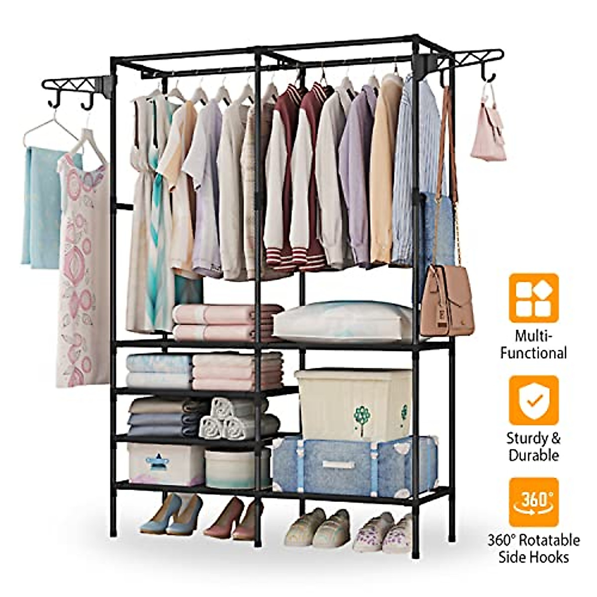 iMounTEK Freestanding Multifunctional Wardrobe Clothing Racks Garment Shelf Clothing Shelf Shoe Clothing Organizer Shelves for Hanging Clothes 6 Tier for Bedroom