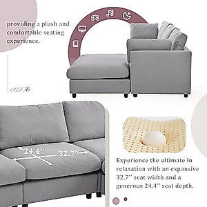Ball & Cast 113" Modern Upholstery Convertible Sectional Sofa with Adjustable Footrest,Cozy Reversible Chaise Couch W/Sloped Armrest,Deep Seat Design,Modular Furniture for Livingroom Home,Gray