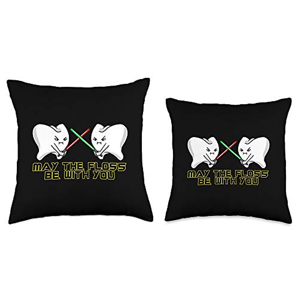 BoredKoalas Dentist Throw Pillow Gifts May The Floss Be with You Tooth Fight Cute Dentist Gift Throw Pillow, 18x18, Multicolor