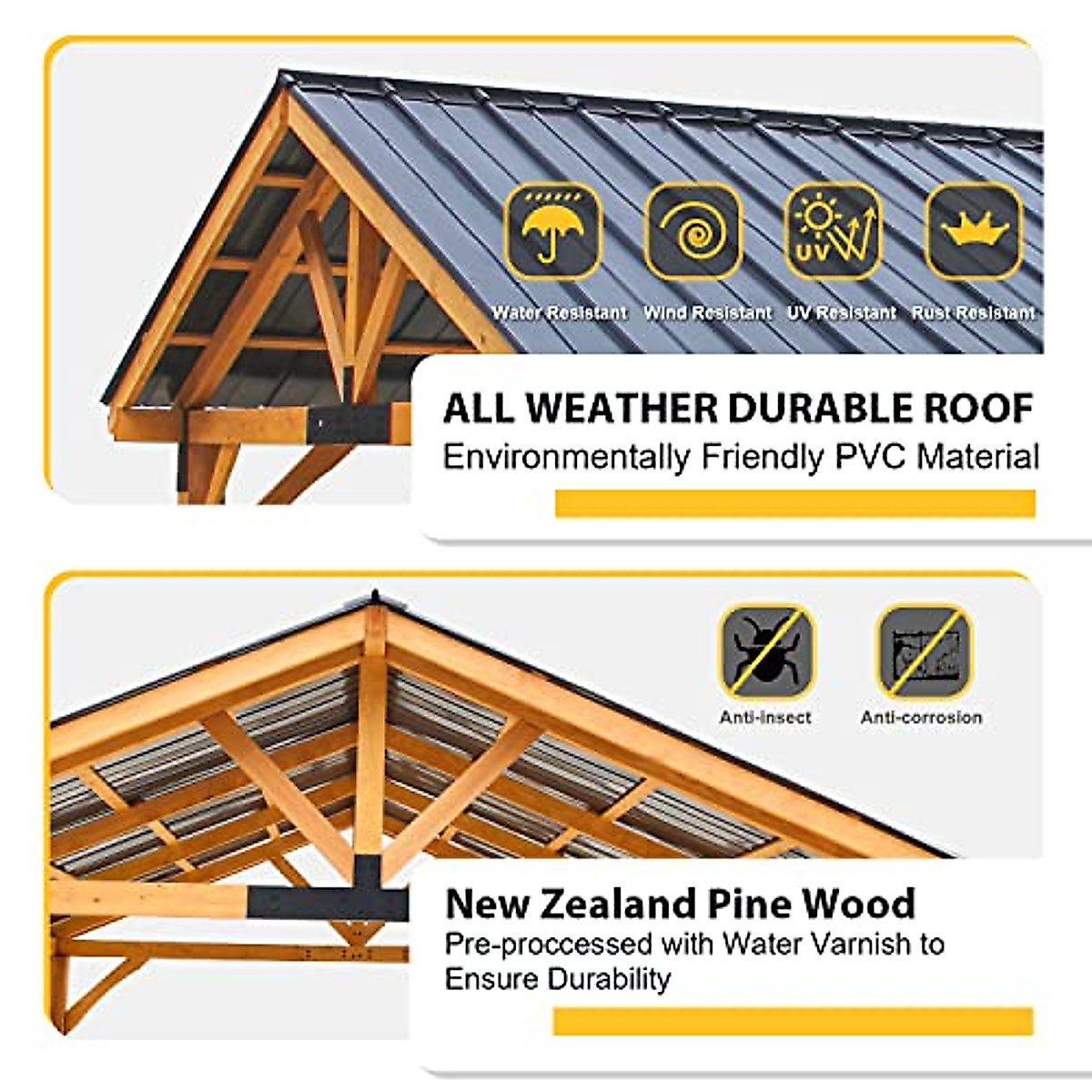 U-MAX Wooden Gazebo 14.5x11ft for Outdoor BBQ Grill and Relaxation, Sturdy Brown Permanent Pavilion for Patios, Gardens, and Lawns