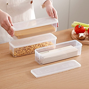 Luxshiny Pasta Storage Container 2pcs Plastic Spaghetti Box Rectangular Noodle Canister With Lid Chopstick Storage Bin Spaghetti Keeper Box for Refrigerator Countertop
