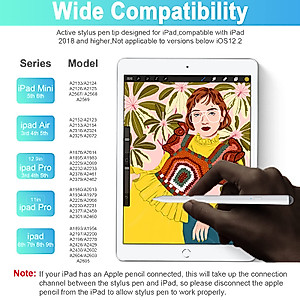 Stylus Pen with Palm Rejection Tilt Detection, Active Digital Pencil Compatible with Apple iPad 2018 and Later, iPad Pro 11&12.9 inch, iPad 6/7/8/9th, iPad Mini 5/6, iPad Air 3/4/5 Gen
