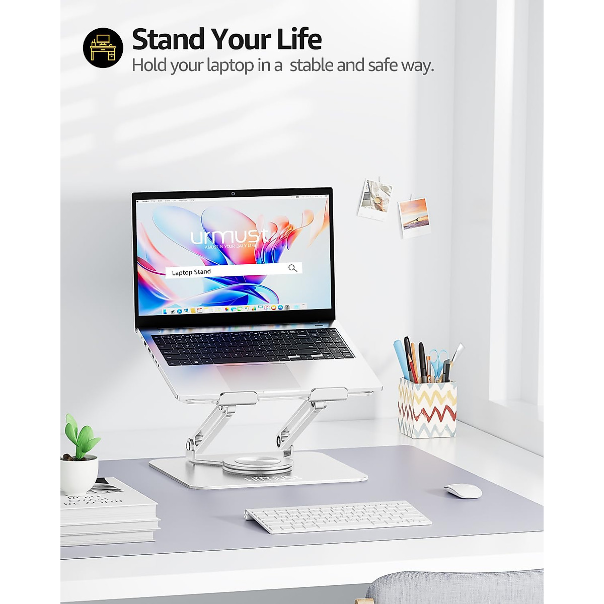 Urmust Laptop Stand for Desk with 360 Rotating Base, Computer Stand for Laptop Ergonimic Adjustable Laptop Riser for Desk Compatible with All Laptop 10 to 16 Inches