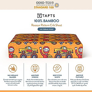 TAFTS Bamboo Crib Sheet Fitted, Girls Boys & Unisex 100% Organic Bamboo Crib Sheet for Standard Crib and Toddler Mattress, Super Soft, Cool, 360 Elasticized, (28" x 52" Racecar)