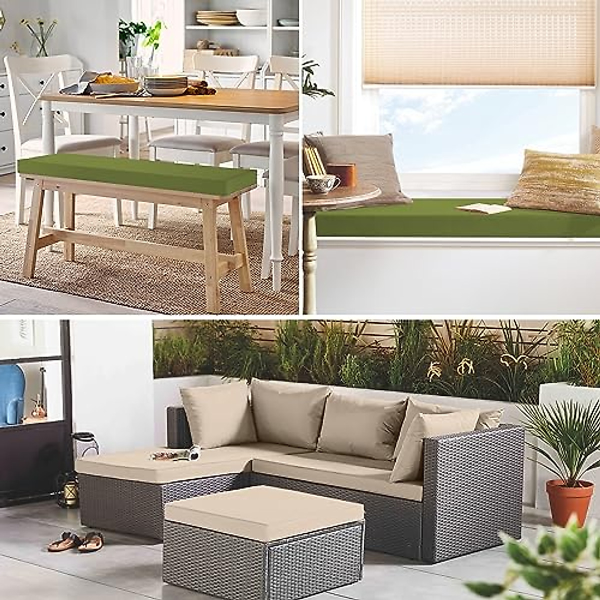 Millsilo Custom Bench Cushions for Outdoor Indoor, Personalized Furniture Bench Chair Cushion, Custom Window Seat Cushions, Sofa Couch Cushion, Optional Fabric, Piping and Non-Slip Bottom and Straps