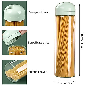 funvim Spaghetti Container Storage Glass,59oz/1.7L Pasta Storage Containers for Pantry Airtight,Green Spaghetti Jar with Measurer for Spaghetti and Noodles