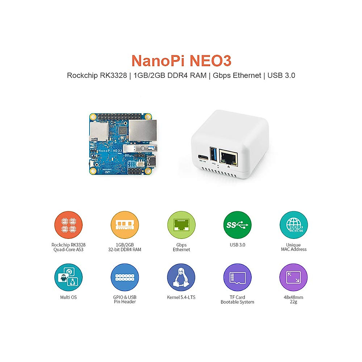 WayPonDEV NanoPi NEO3-LTS Mini Router Single Board Computer Rockchip RK3328 1GB Super Tiny ARM Board for IOT Smart Home Gateway Support FriendlyWrt Ubuntu (with Case and Heat Sink)