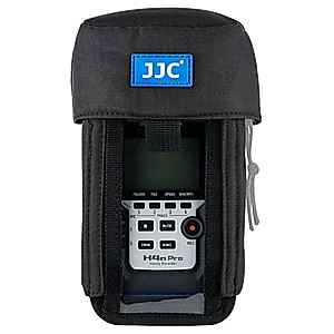 JJC H4n Protective Carrying Storage Pouch Case Bag for Zoom H4n Pro All Black & Tascam DR-40 Handy Portable Recorder replaces Zoom PCH-4n Case, with Clear Visible Front Face Cover Protector
