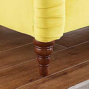 JINS&VICO Sofa Couch, Velvet Accent Sofa with Tufted Back, Upholstered Chesterfield Couch,Modern Sofa with Wood Legs for Living Room Furniture, Yellow