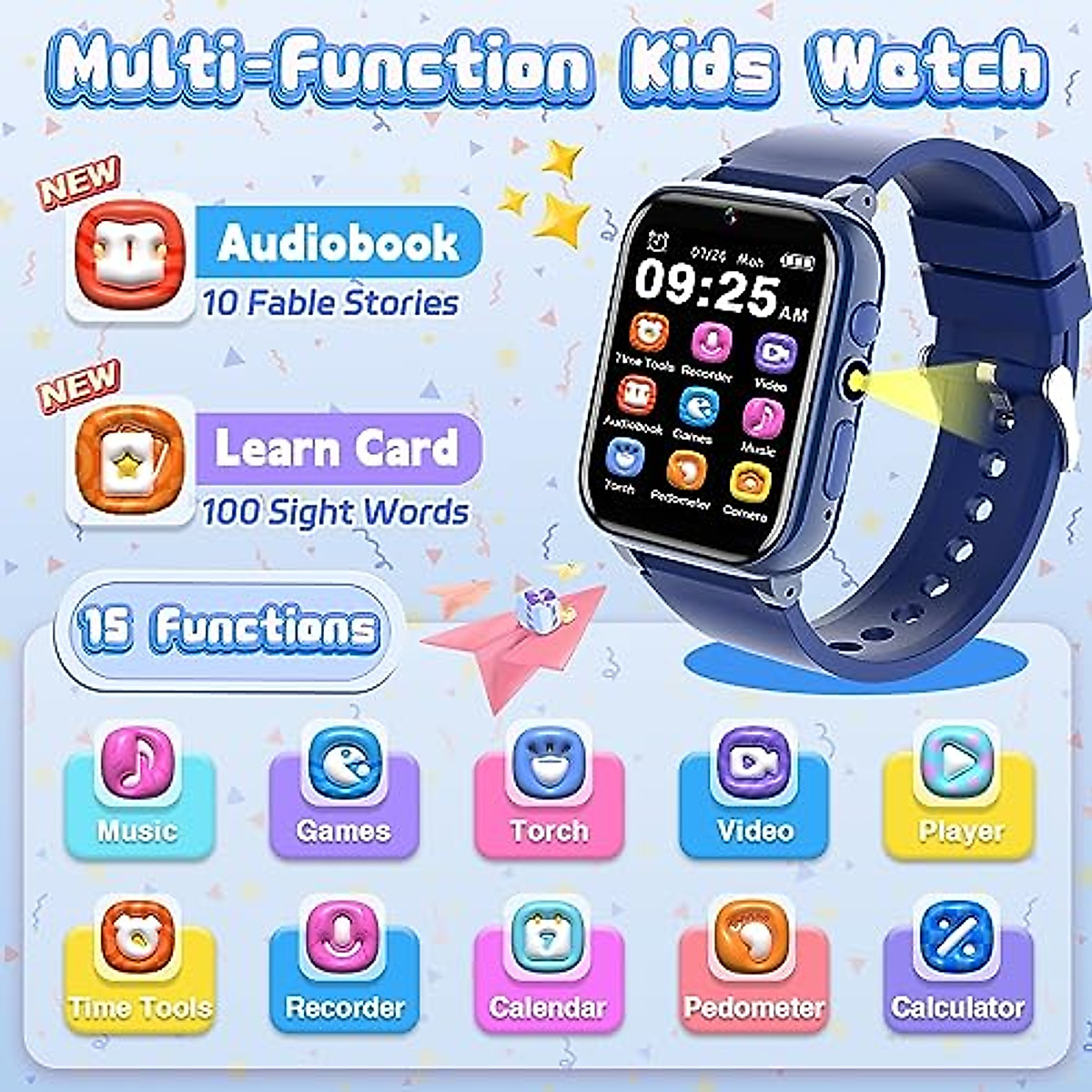 JYNZYUPO Smart Watch for Kids,1.7" Smart Watch Toys with 26 Games Camera Video Recorder Music Alarm Calculator Calendar Flashlight Stopwatch Pedometer Gift Toys for 3-12 Years Old Boys and Girls
