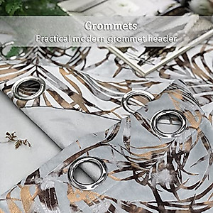 always4u Multi Colour Foil Print Velvet Curtains for Living Room Rainforest Leaves Modern Window Drapes 2 Panels 54 * 84 Silver Velour Curtains