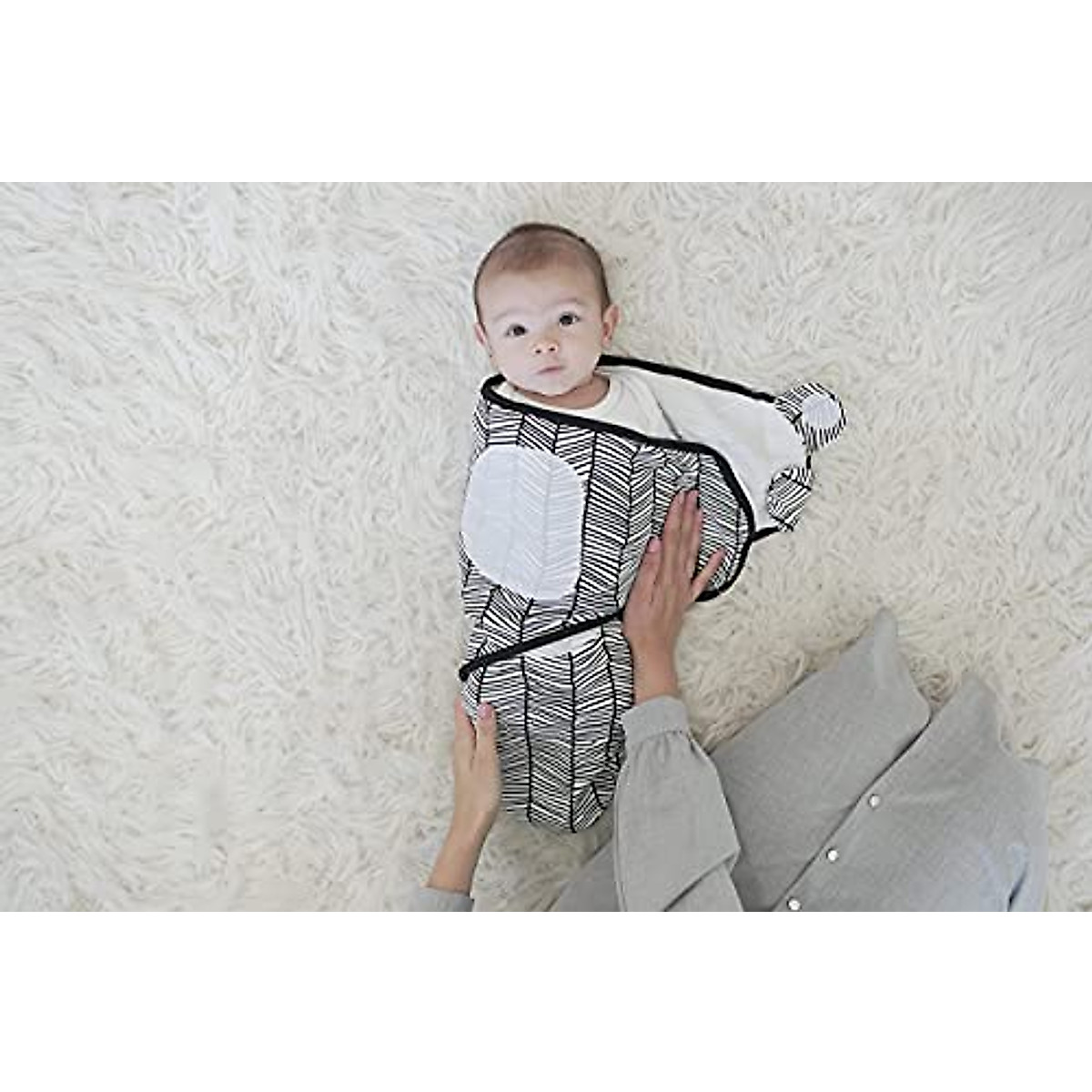 BaeBae Goods Swaddle Blanket, Adjustable Infant Baby Swaddling Wrap Set of 4, Baby Swaddling Wrap Blankets for Boys and Girls Made in Soft Cotton (0-3 Months, Black/Grey Triangles)