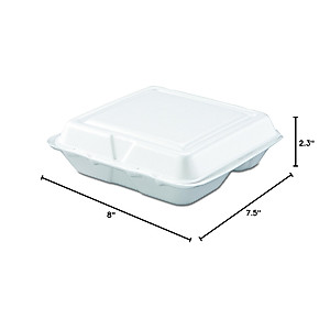 Dart 80HT3R Carryout Food Container, Foam, 3-Comp, White, 8 x 7 1/2 x 2 3/10 (Case of 200)