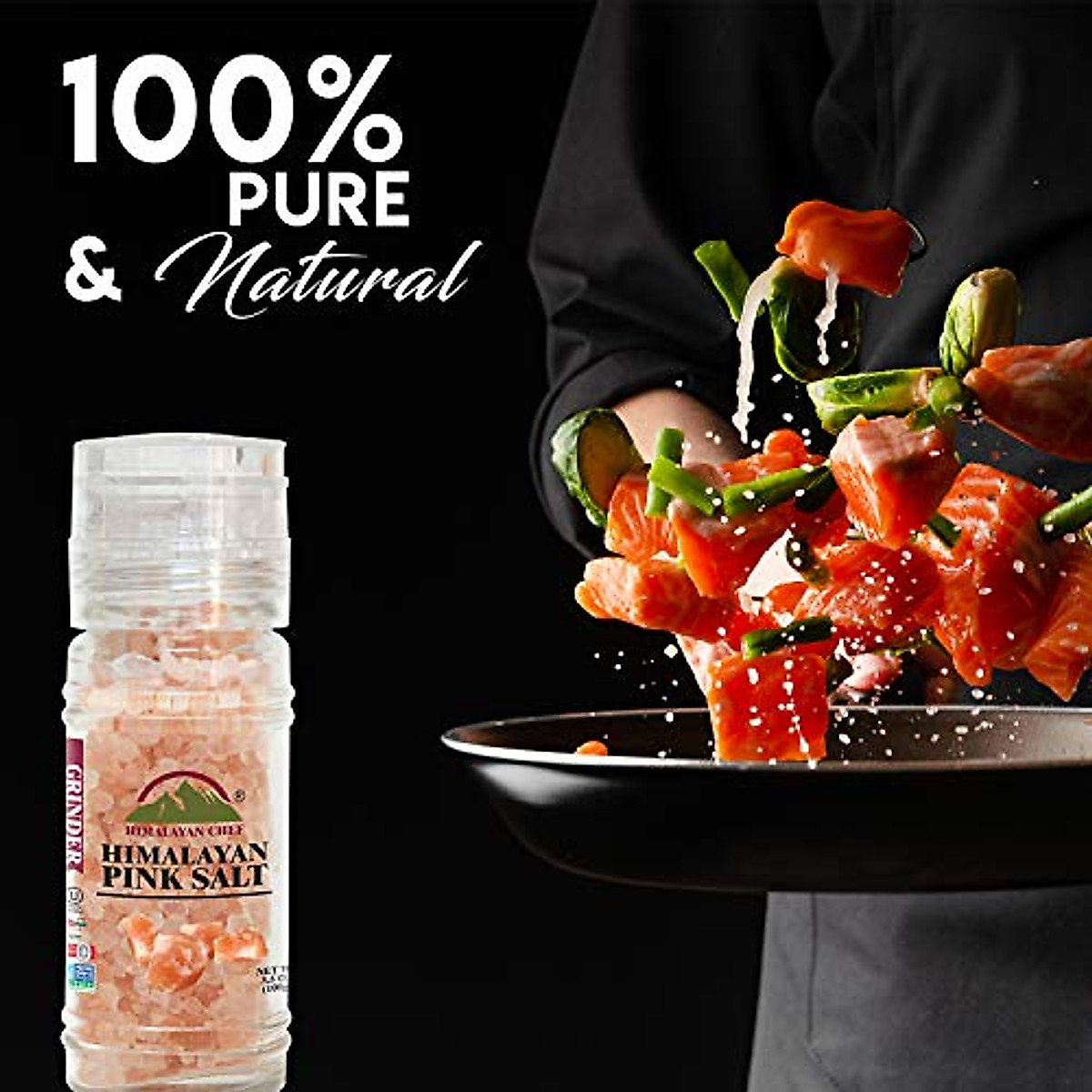 Himalayan Chef Pink Salt & Black Pepper Refillable Glass Grinder, User Friendly, and Easy-to-Use Design - Vegan & Kosher Certified, Idle for Cooking & Seasoning | set of 2